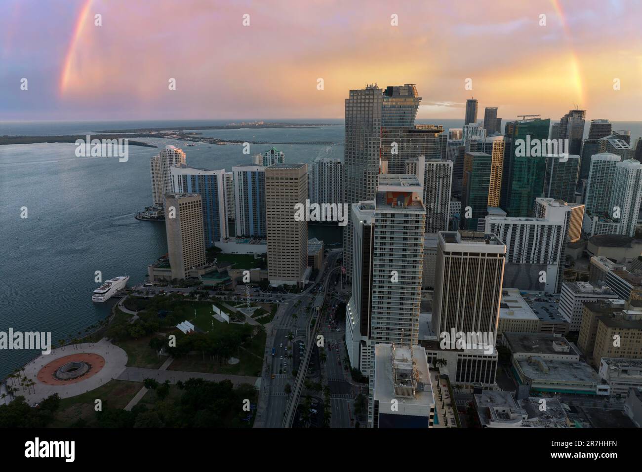 Aerial view of downtown district of of Miami Brickell in Florida, USA ...