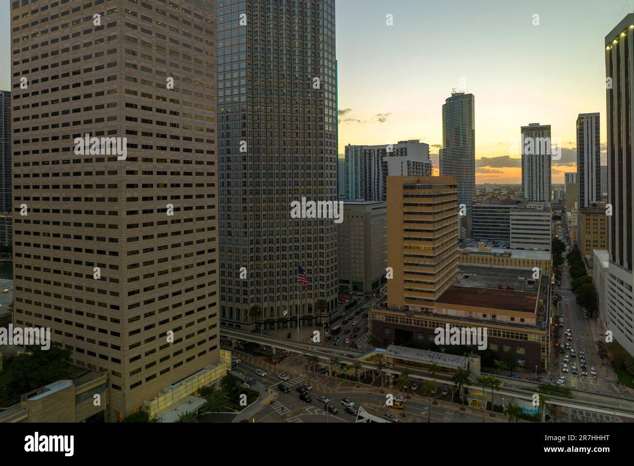 Aerial view of downtown district of of Miami Brickell in Florida, USA ...
