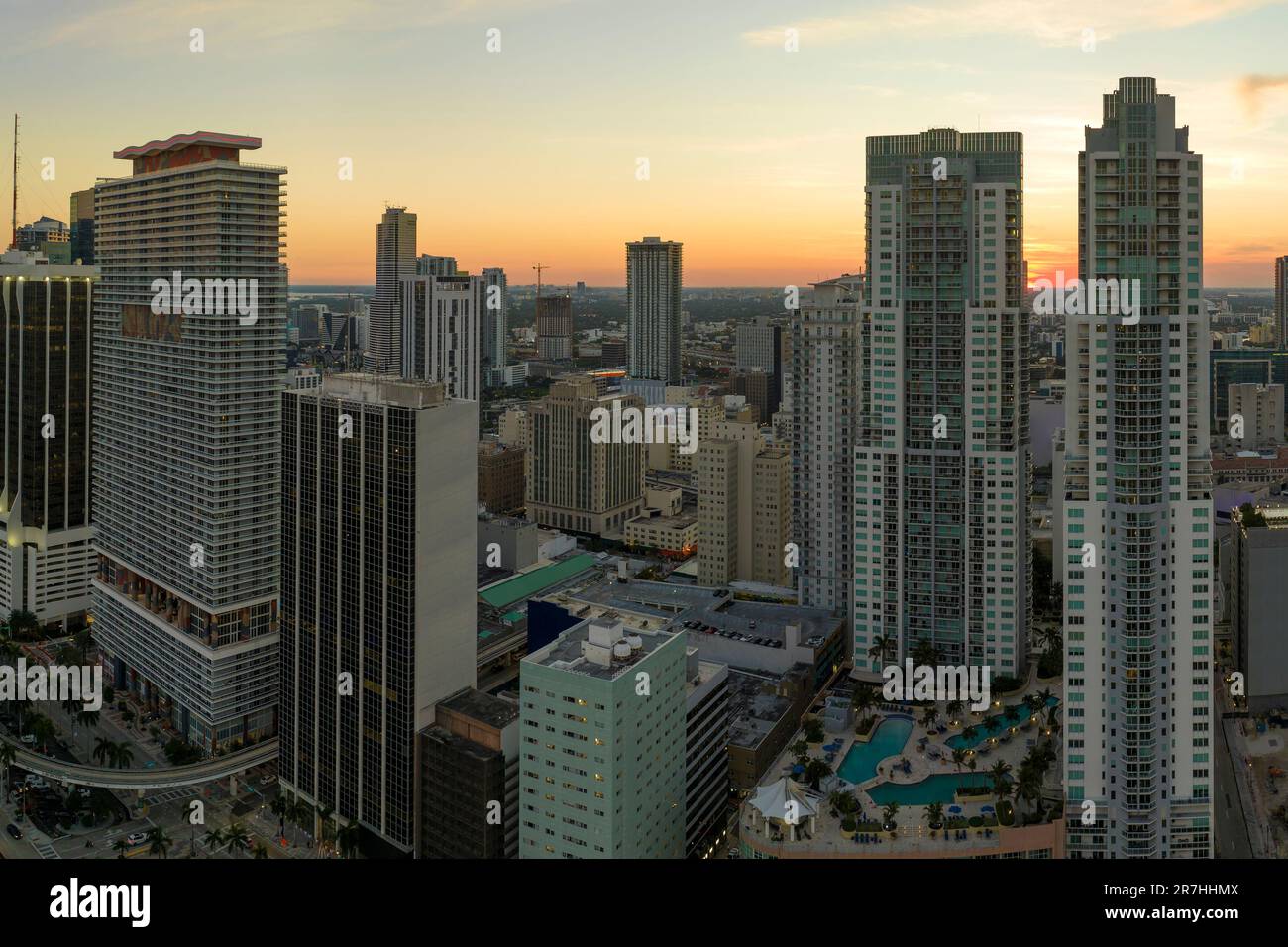 Aerial view of downtown office district of Miami Brickell in Florida ...