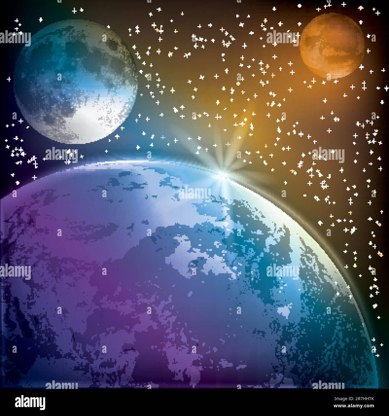 abstract background with earth moon and mars in the space Stock Vector ...