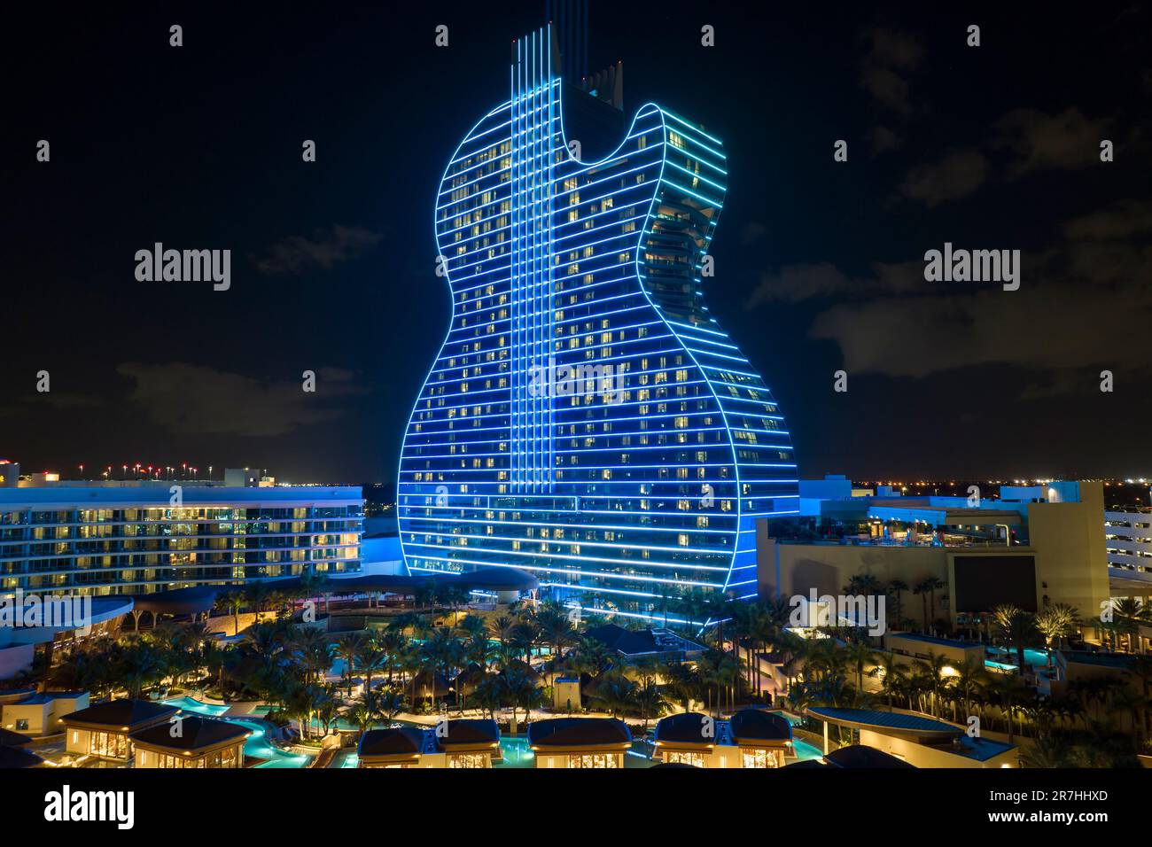 Aerial view of guitar shaped Seminole Hard Rock Hotel and Casino ...
