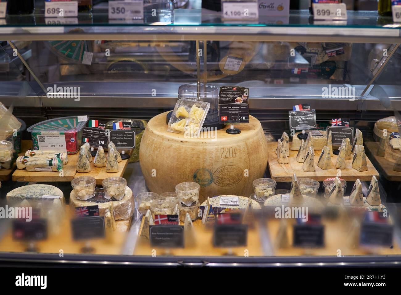 BANGKOK, THAILAND - CIRCA APRIL, 2023: various cheeses on display at ...