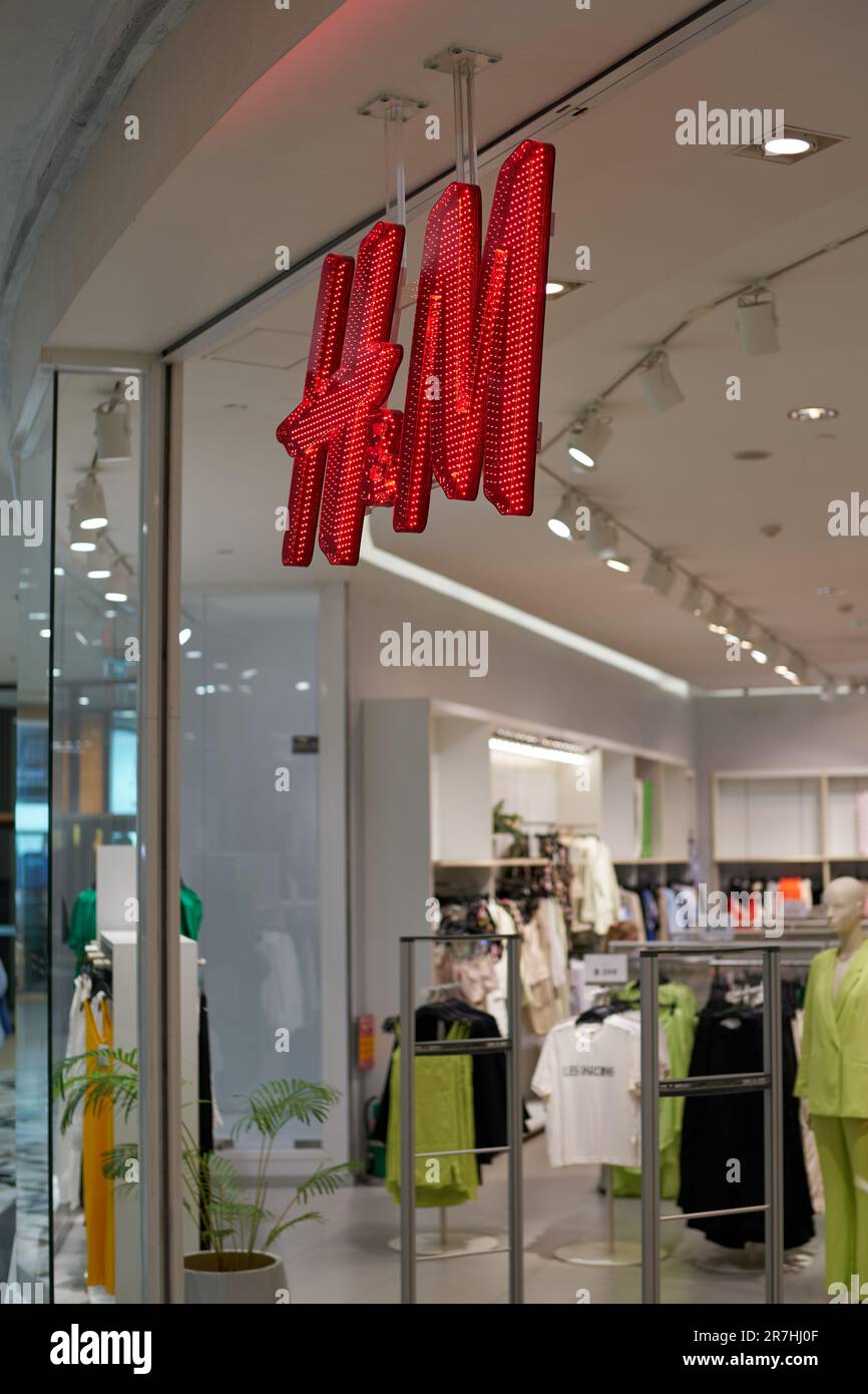 PATTAYA, THAILAND - CIRCA APRIL, 2023: entrance to H and M retail store. H and M focuses on fast ...