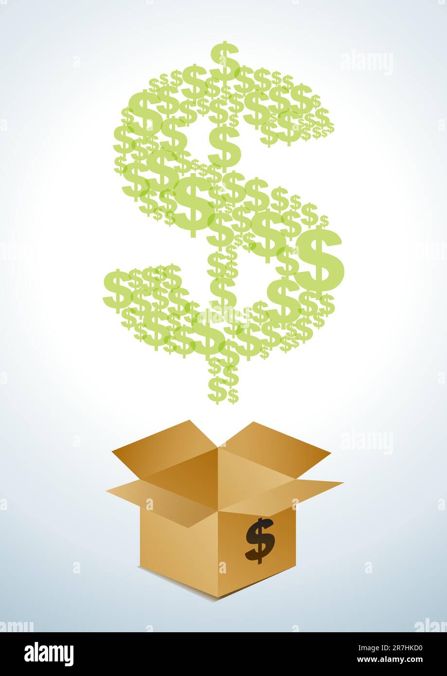Illustration of a cardboard box with dollars Stock Vector Image & Art ...