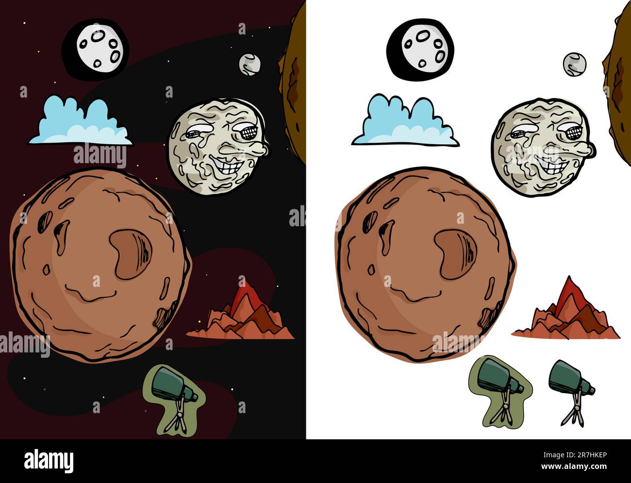 Set of 8 astronomy, moon, mars and planet images on space field and ...