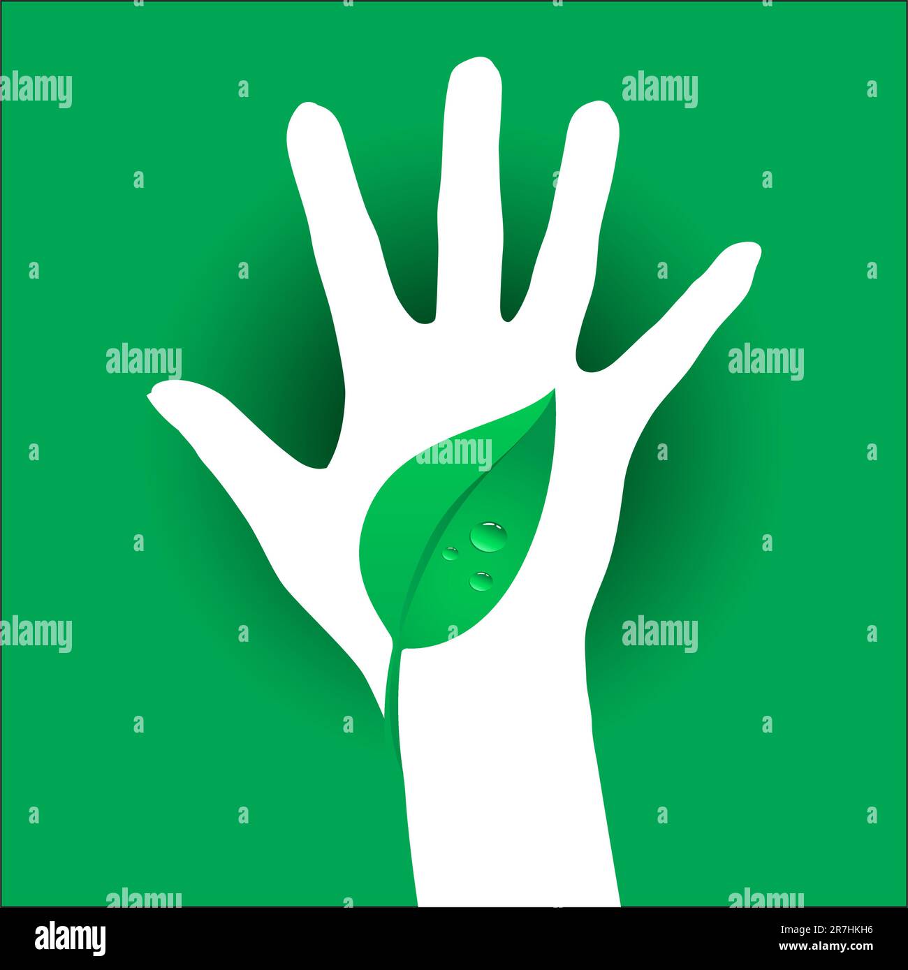 Hand and Leaf silhouette. Illustration on green background Stock Vector ...