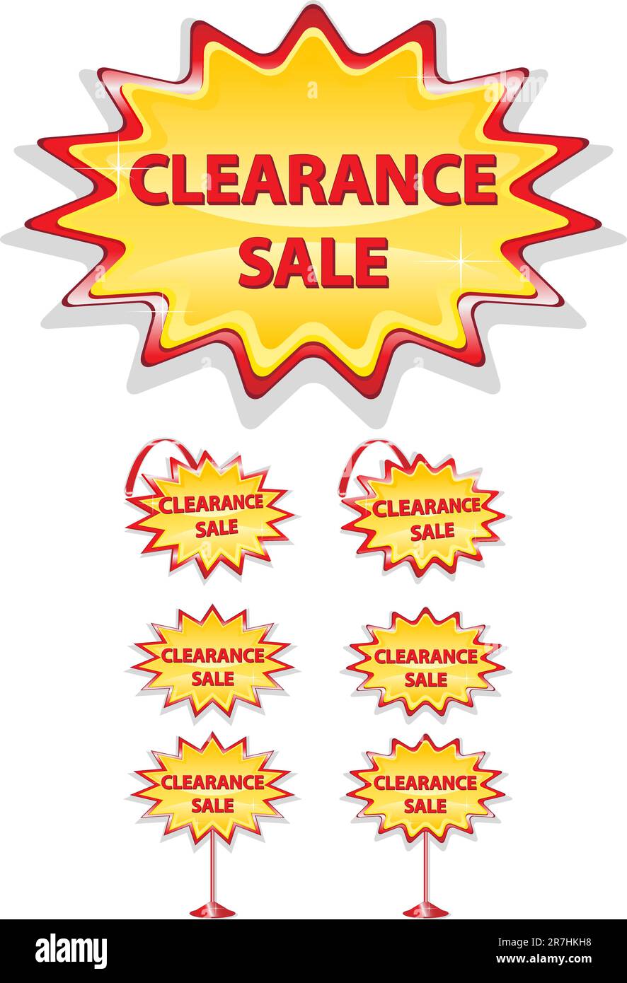 a set of different bright and shiny red and yellow icons Sales isolated ...