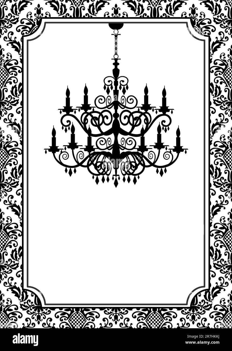 Vintage, antique picture frame with baroque chandelier black silhouette ...