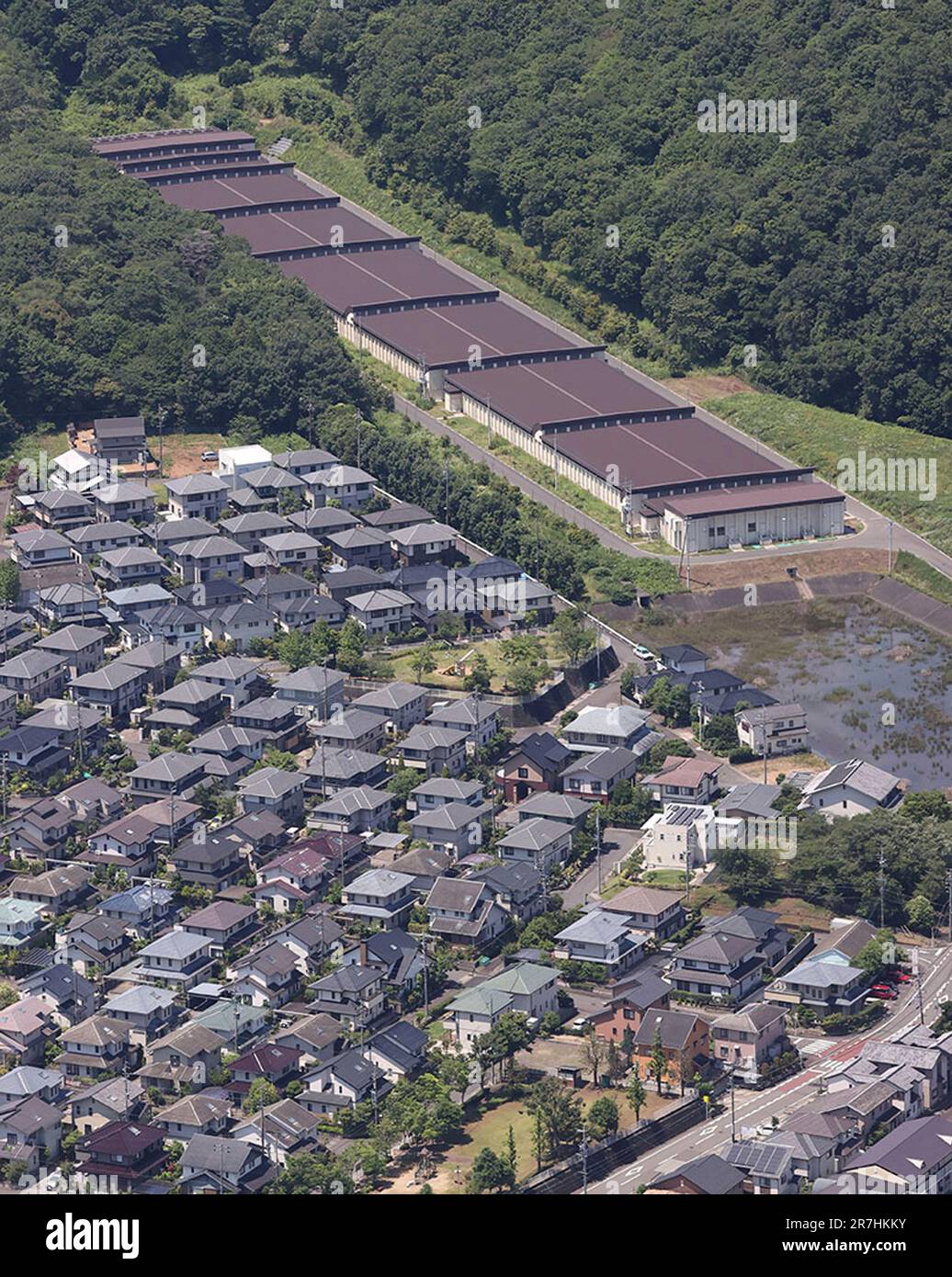 An aerial photo shows Hino Kihon Shagekijo, JGSDF shooting facility, in ...