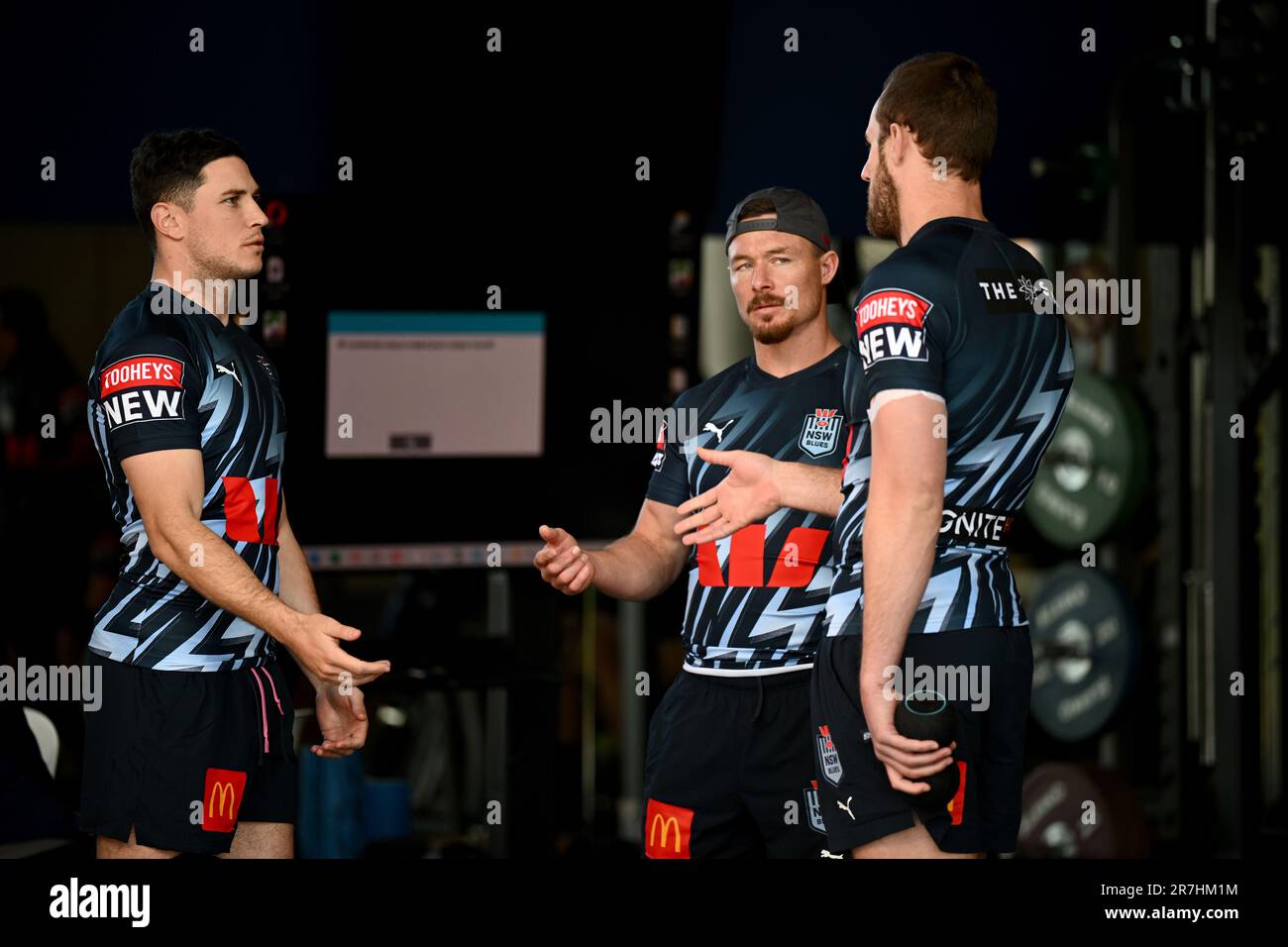 Sydney, Australia. 16th June, 2023. Mitch Moses (left) Damien Cook and ...