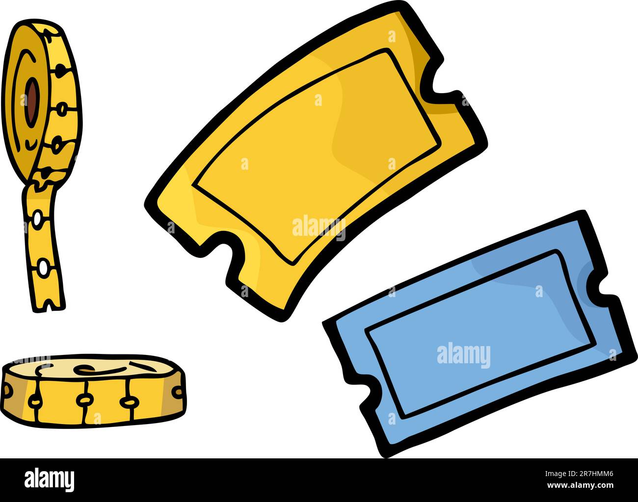 Isolated drawings of blank paper tickets in gold and blue colors Stock ...