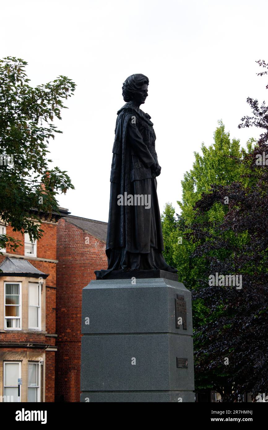 The statue of Margaret Thatcher standing in her birthplace, the town of ...