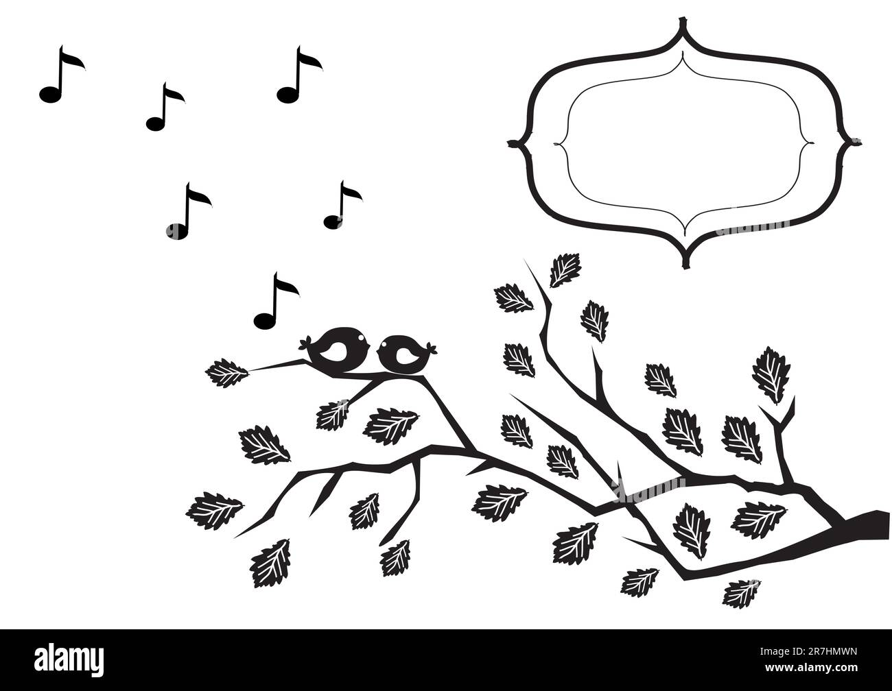 vector illustration of a card with love birds, musical notes and space ...