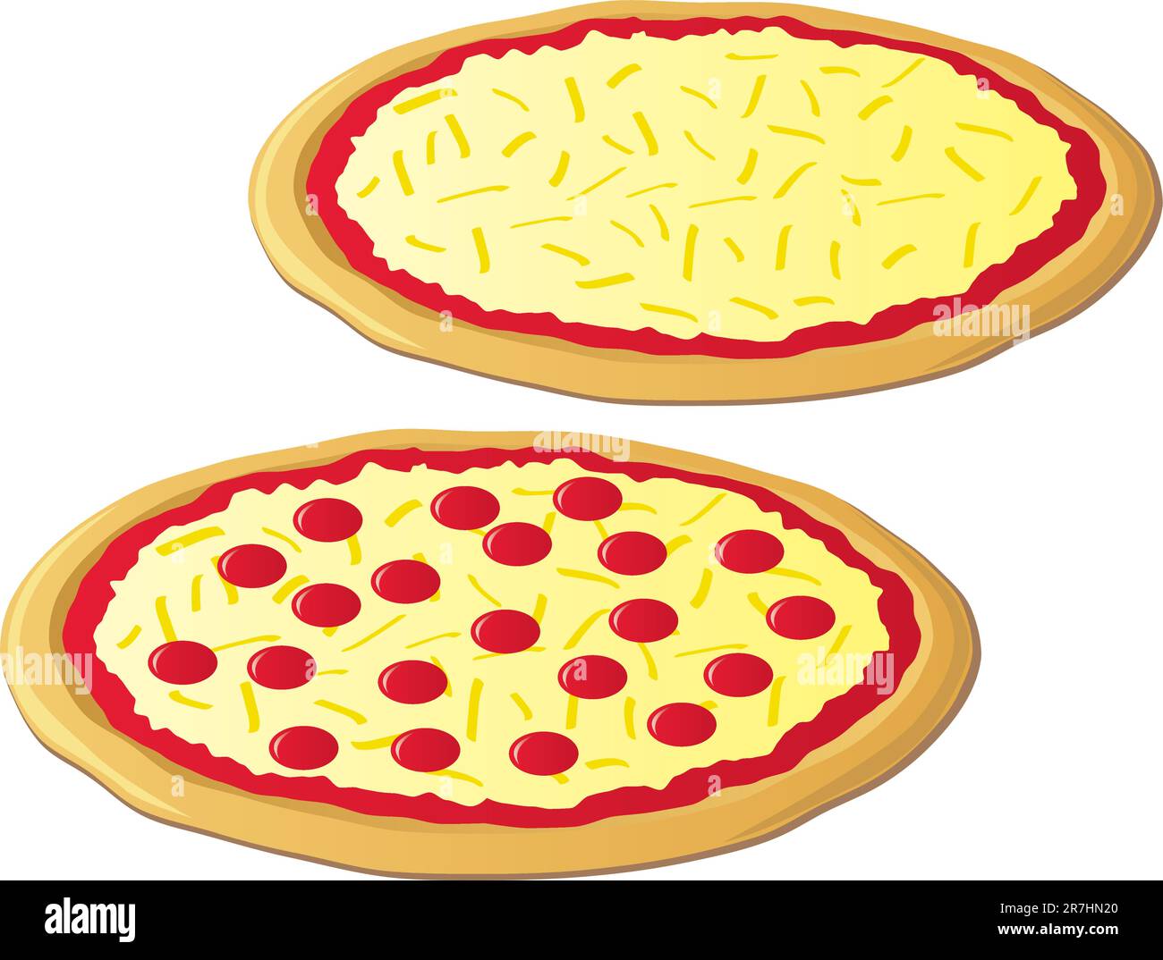 An illustration of two delicious cheese pizzas, one cheese and one ...