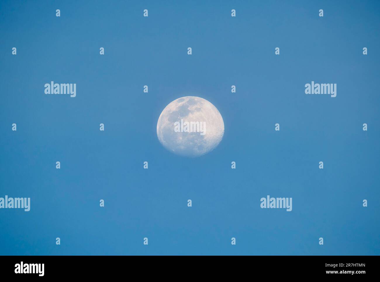 Bright full moon on blue sky during daylight. Round lunar disc Stock ...