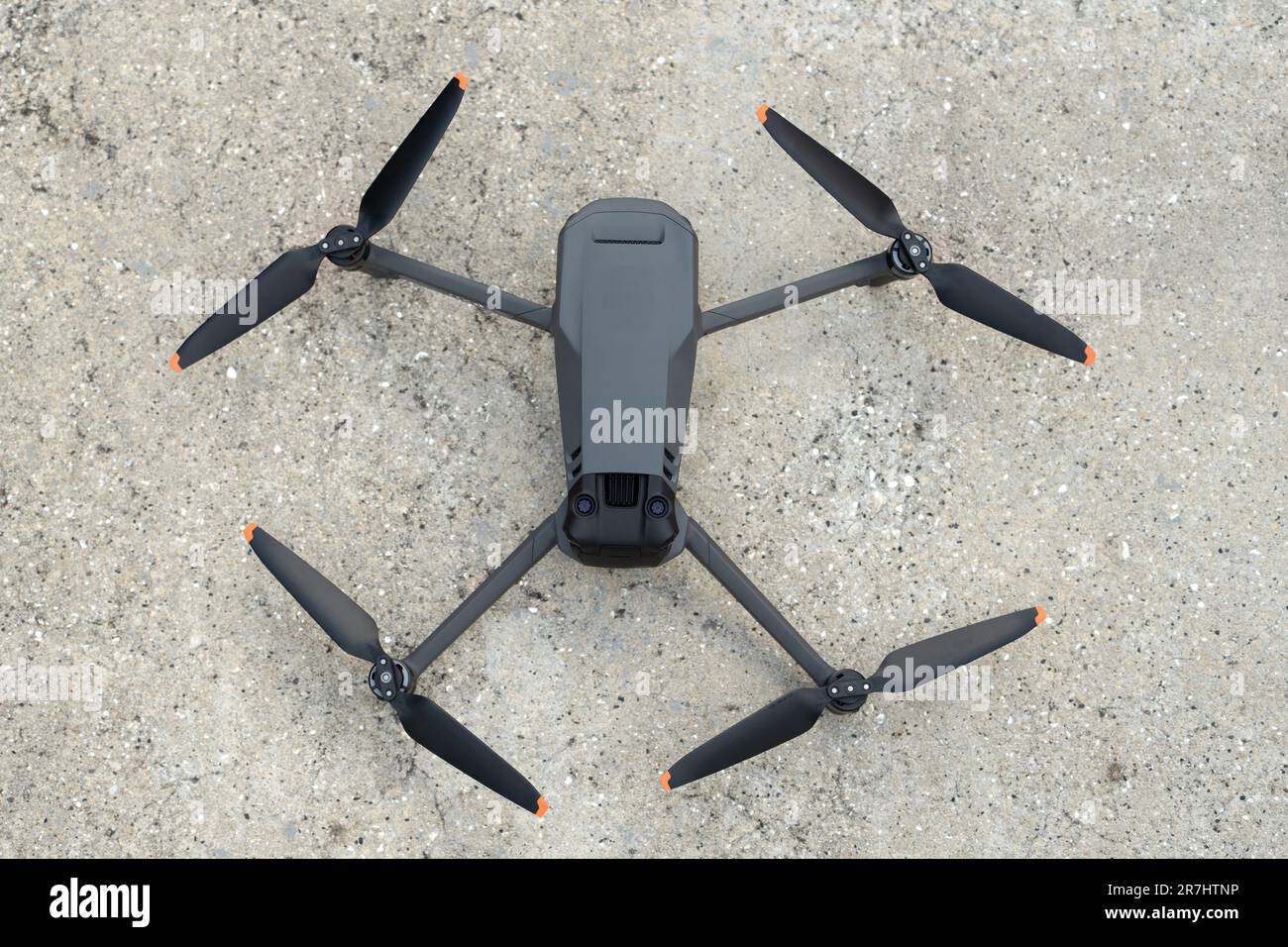 Closeup of motor and propeller of drone quadcopter for taking video and ...