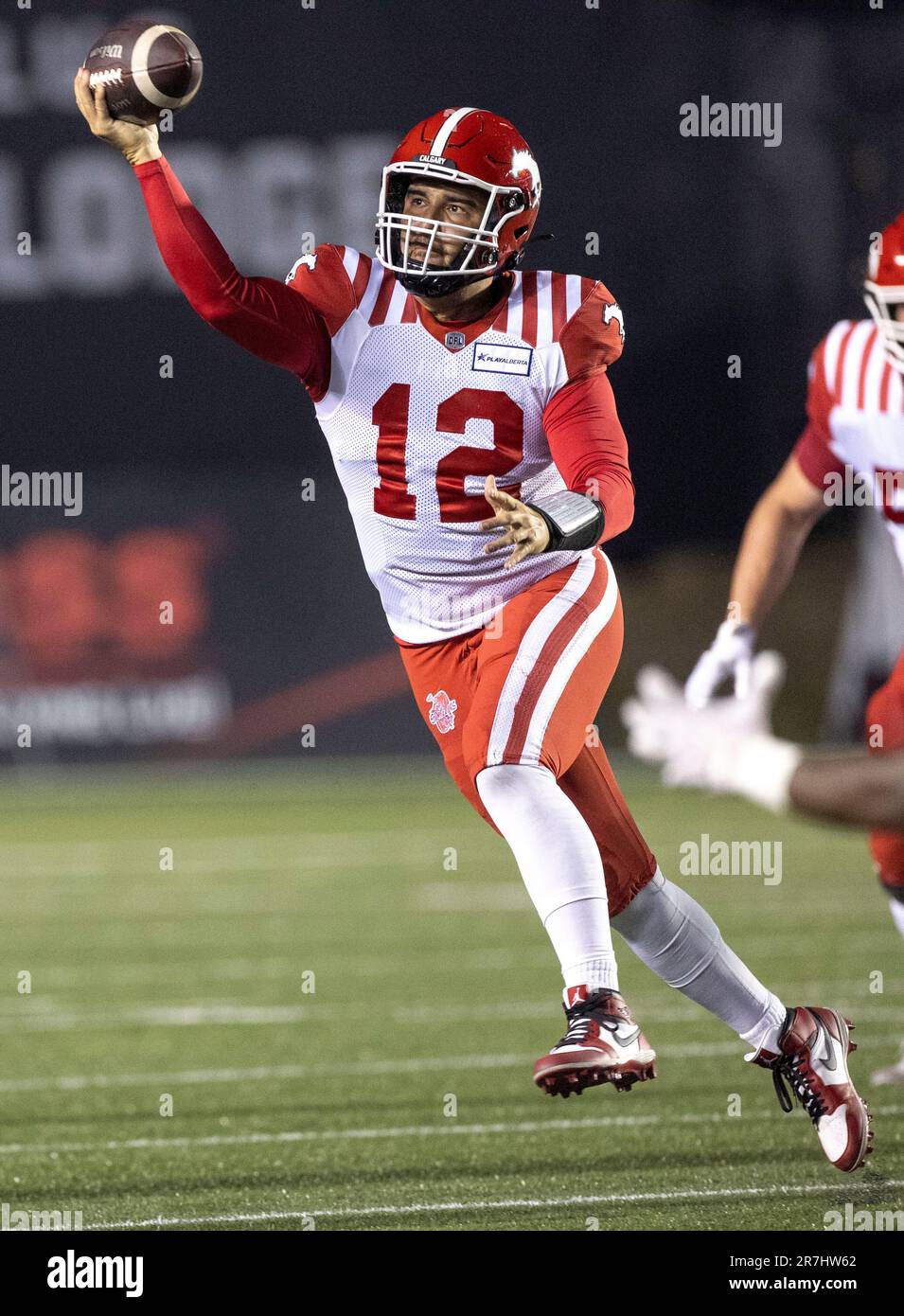 (Ottawa, Canada---15 June 2023) Jake Maier (12) of the Calgary ...
