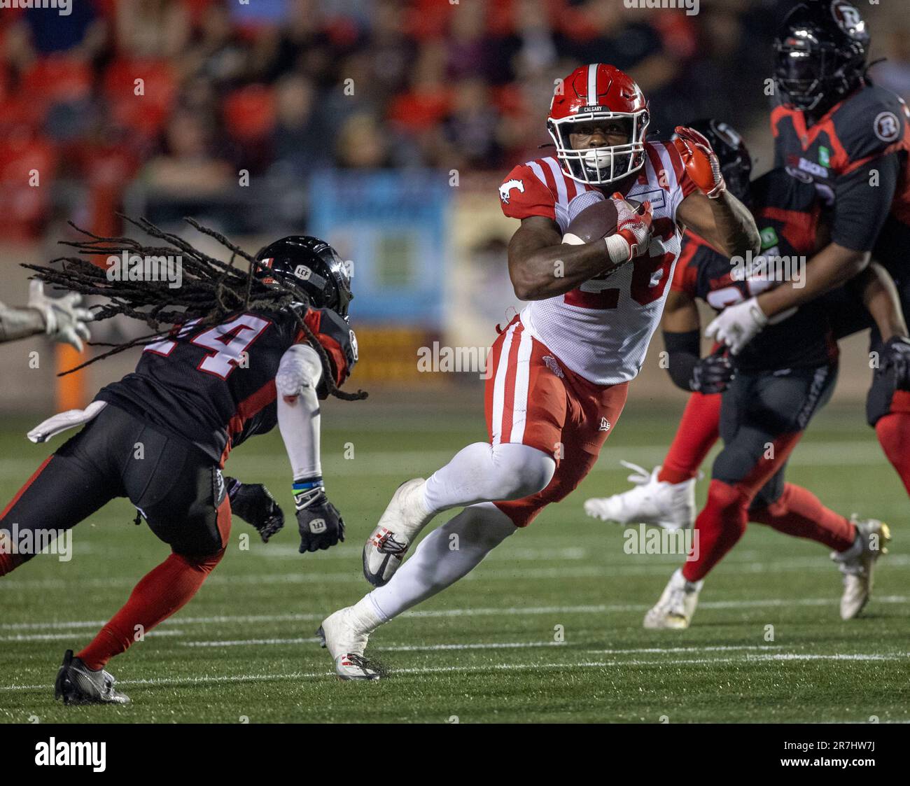 (Ottawa, Canada---15 June 2023) Dedrick Mills (26) of the Calgary ...
