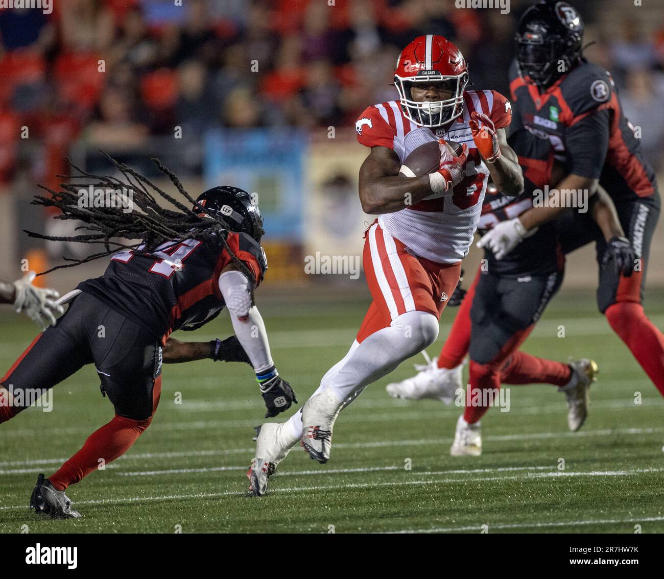 (Ottawa, Canada---15 June 2023) Dedrick Mills (26) of the Calgary ...