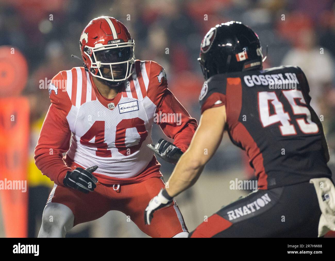 (Ottawa, Canada---15 June 2023) Mike Moore (40) of the Calgary Stampeders in Canadian Football ...