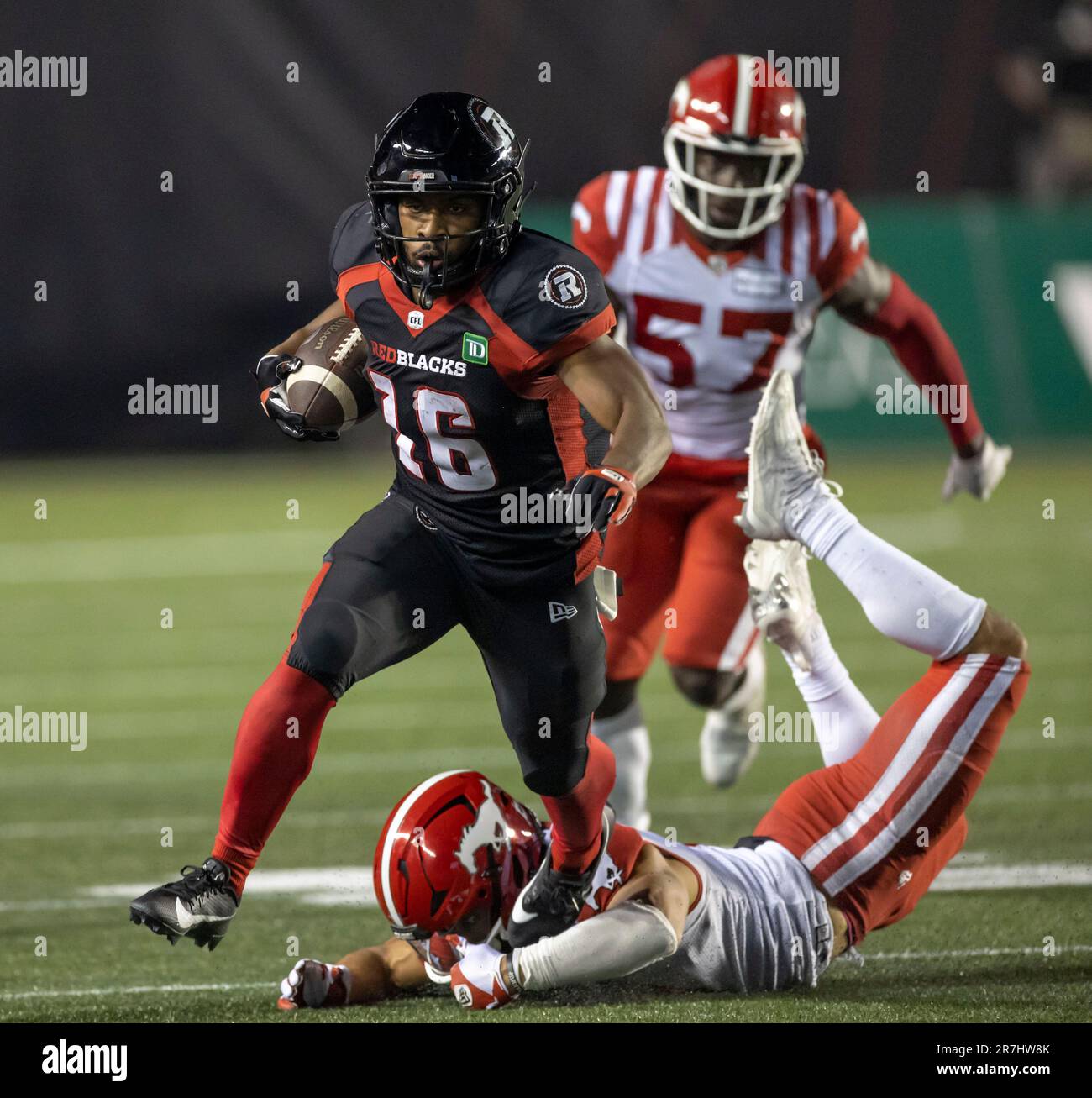 (Ottawa, Canada---15 June 2023) De'Montre Tuggle (16) of the Ottawa Redblacks in Canadian ...