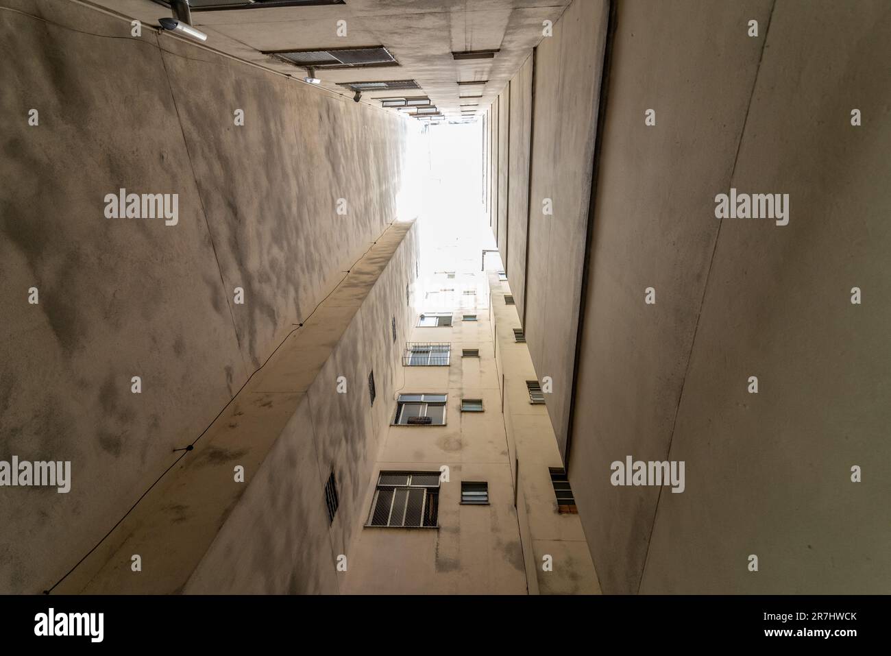A low-angle of exterior view of a tall, multi-story building Stock ...