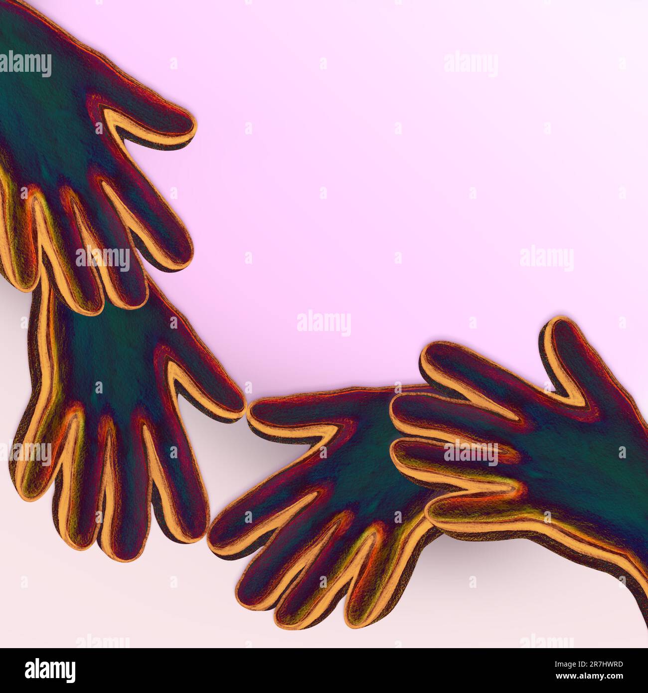 Abstract background of human hands. Human multicolored hands are folded ...