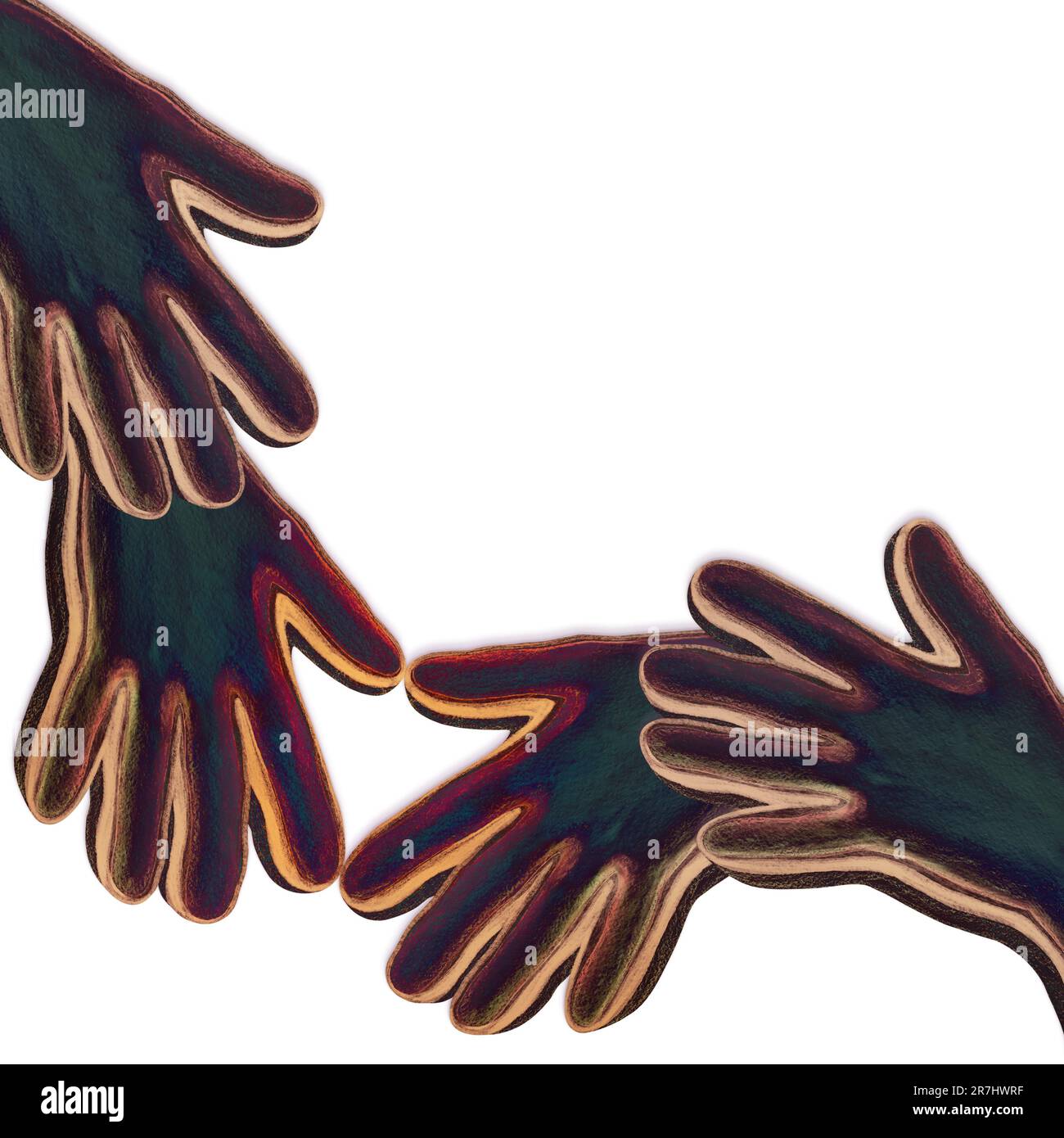 Four human hands on a white background.Abstract background of human ...