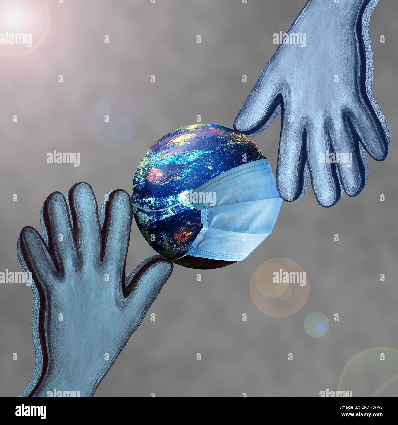 Human Rights Day. The planet in a protective mask and hands. An image ...