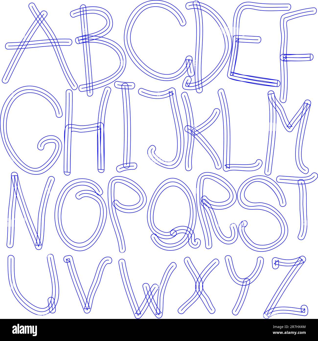 hand made blue alphabet isolated on white background, abstract vector ...