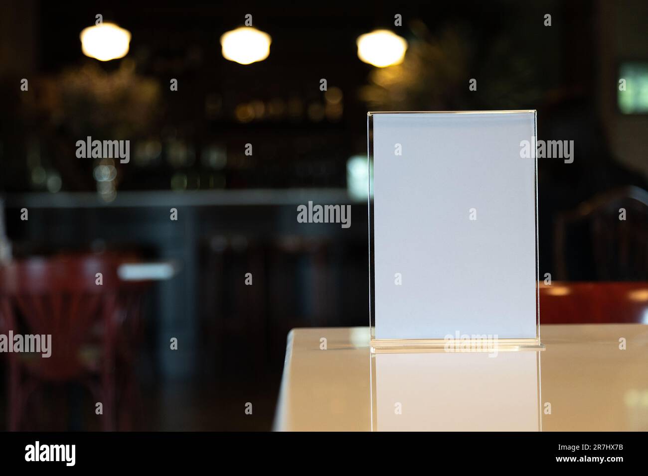 Stand Mock up Menu frame closeup tent card white frame blurred ...