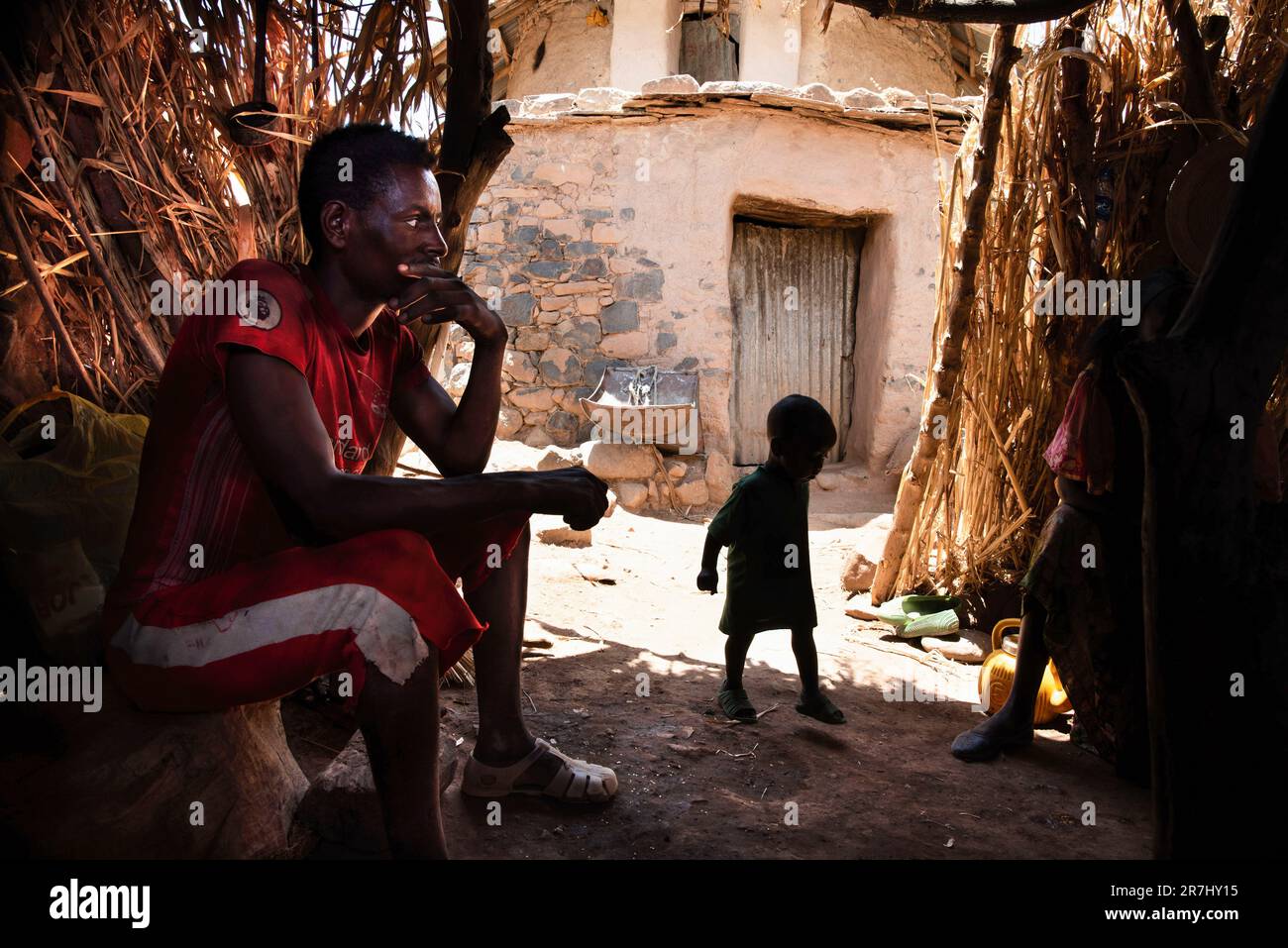A farming family poses in their home in "T'afa" village in Tigray and explains how Eritrean ...