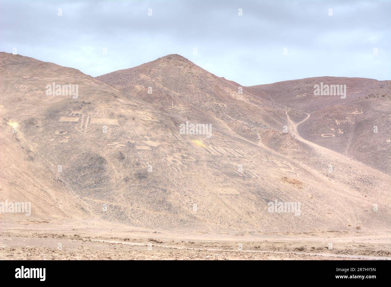 Hills with numerous ancient petroglyphs of the ancient Tiwanaku ...