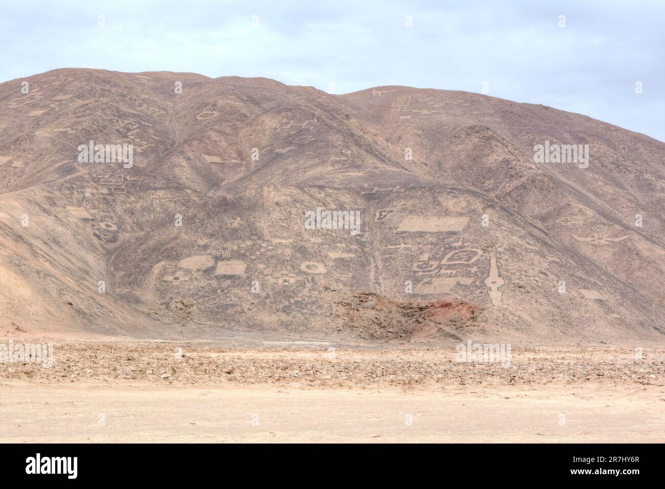 Hills with numerous ancient petroglyphs of the ancient Tiwanaku ...