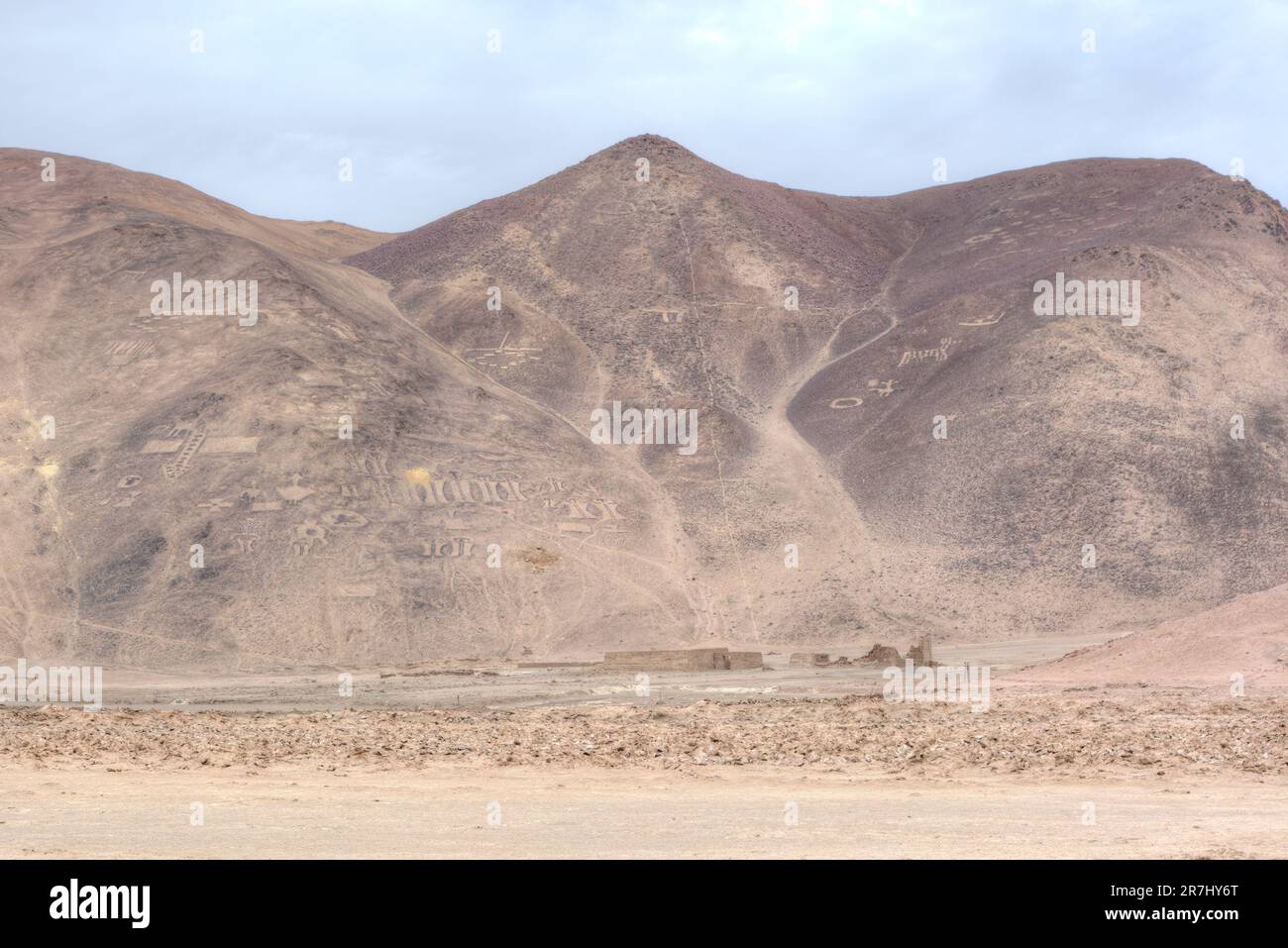 Hills with numerous ancient petroglyphs of the ancient Tiwanaku ...