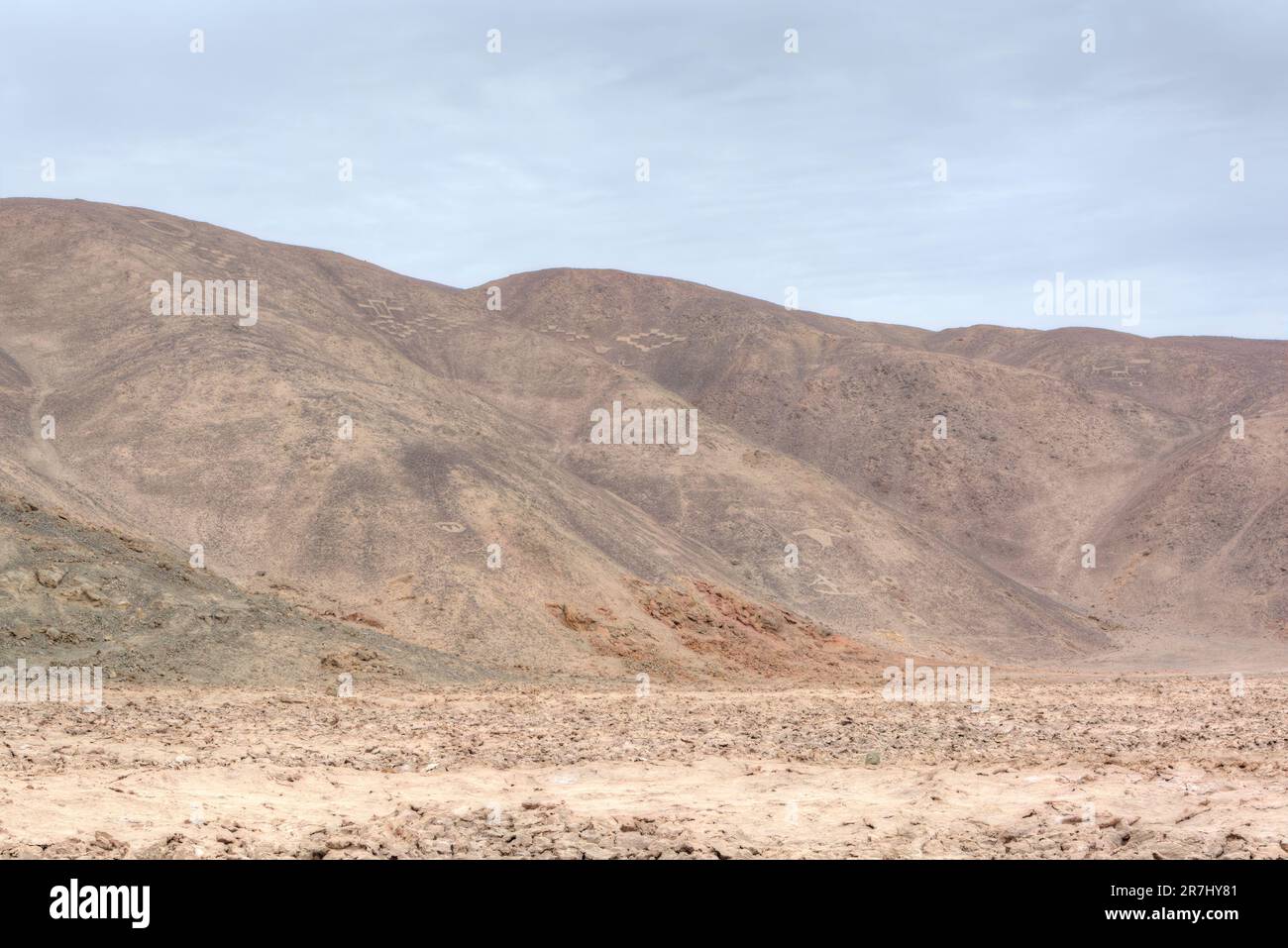 Hills with numerous ancient petroglyphs of the ancient Tiwanaku ...