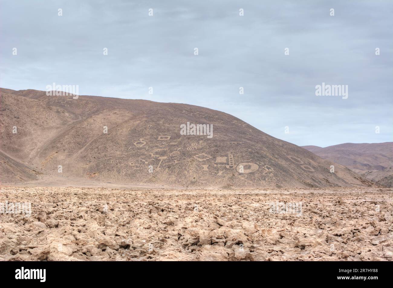 Hills with numerous ancient petroglyphs of the ancient Tiwanaku ...
