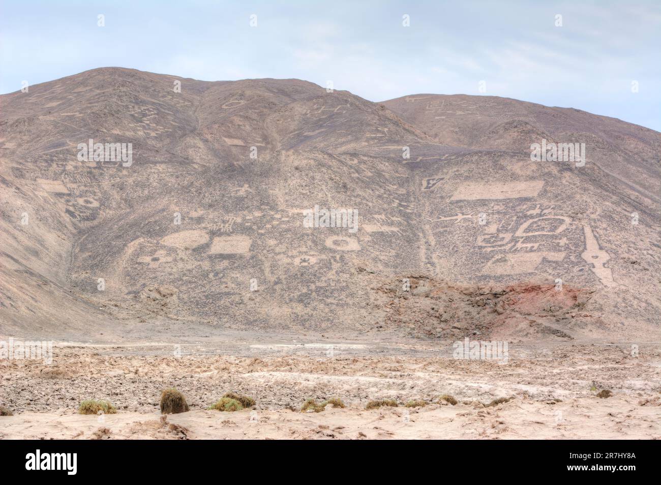 Hills with numerous ancient petroglyphs of the ancient Tiwanaku ...