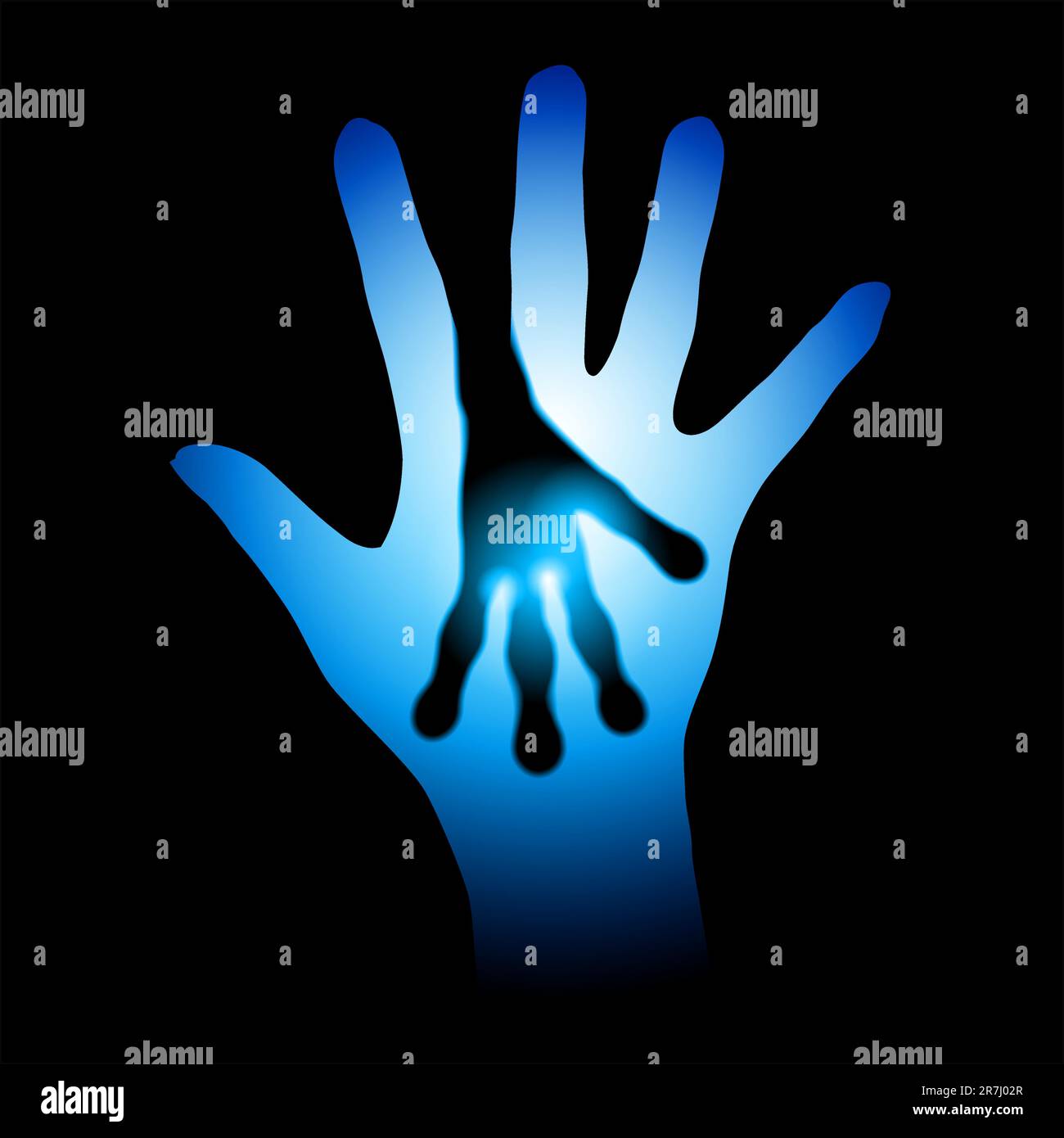 Human and Alien hands silhouette. Illustration on black background ...