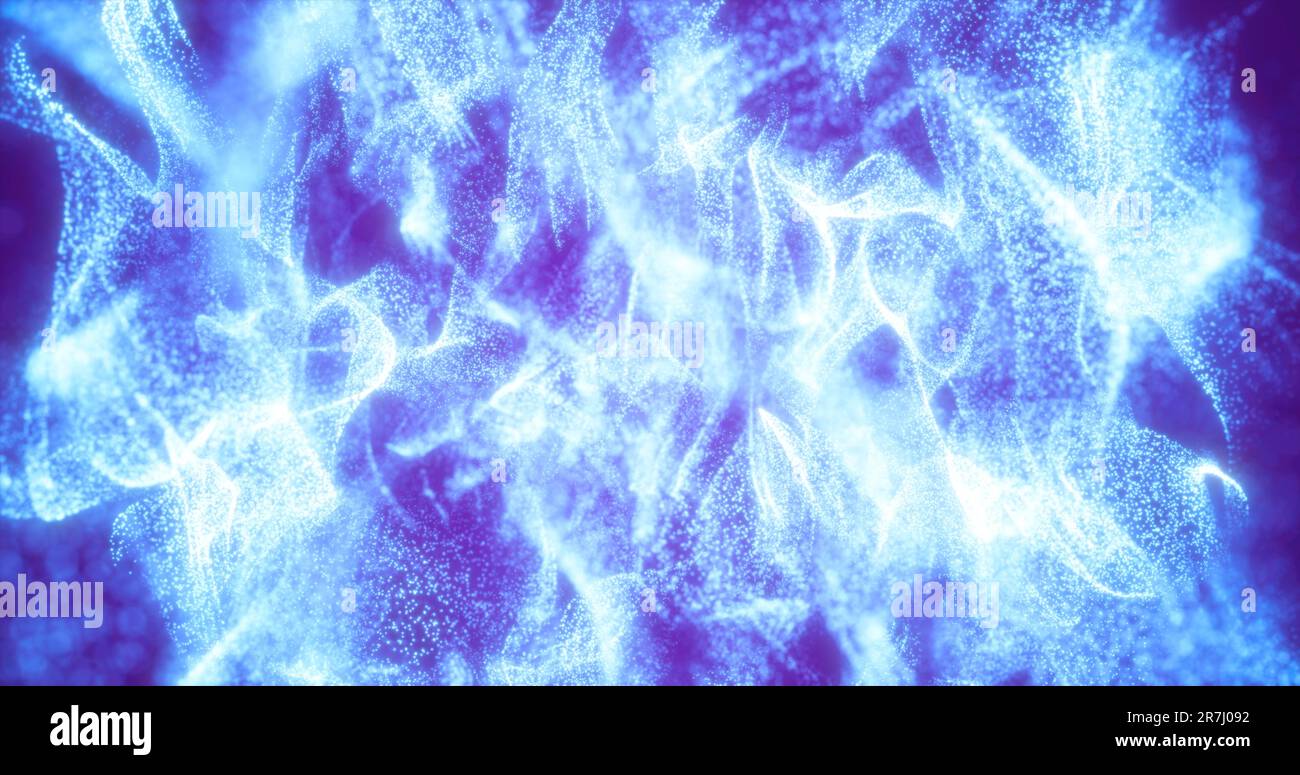 Abstract blue energy waves futuristic hi-tech glowing particles ...