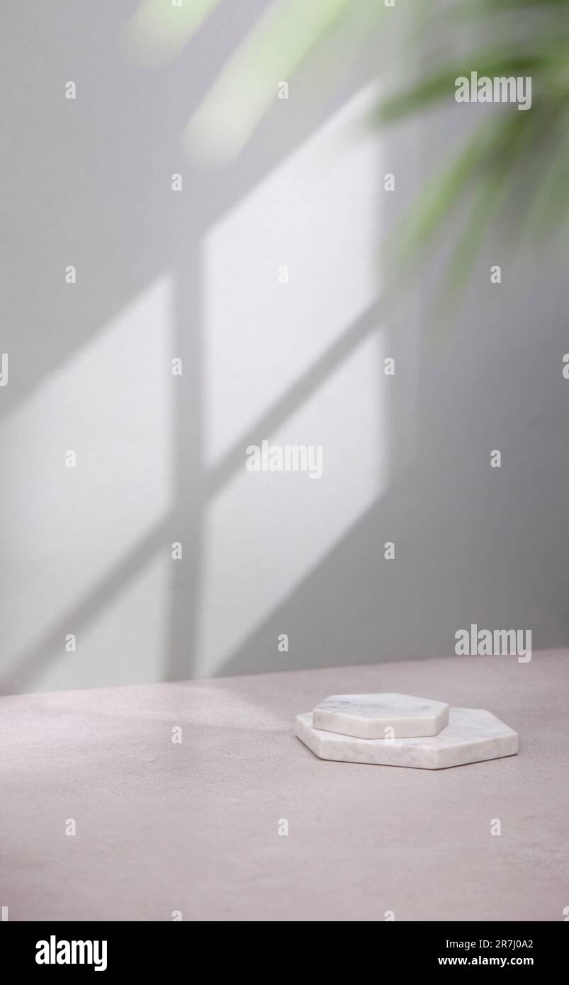 Vases and objects on the table in a warm room with sunlight coming in ...