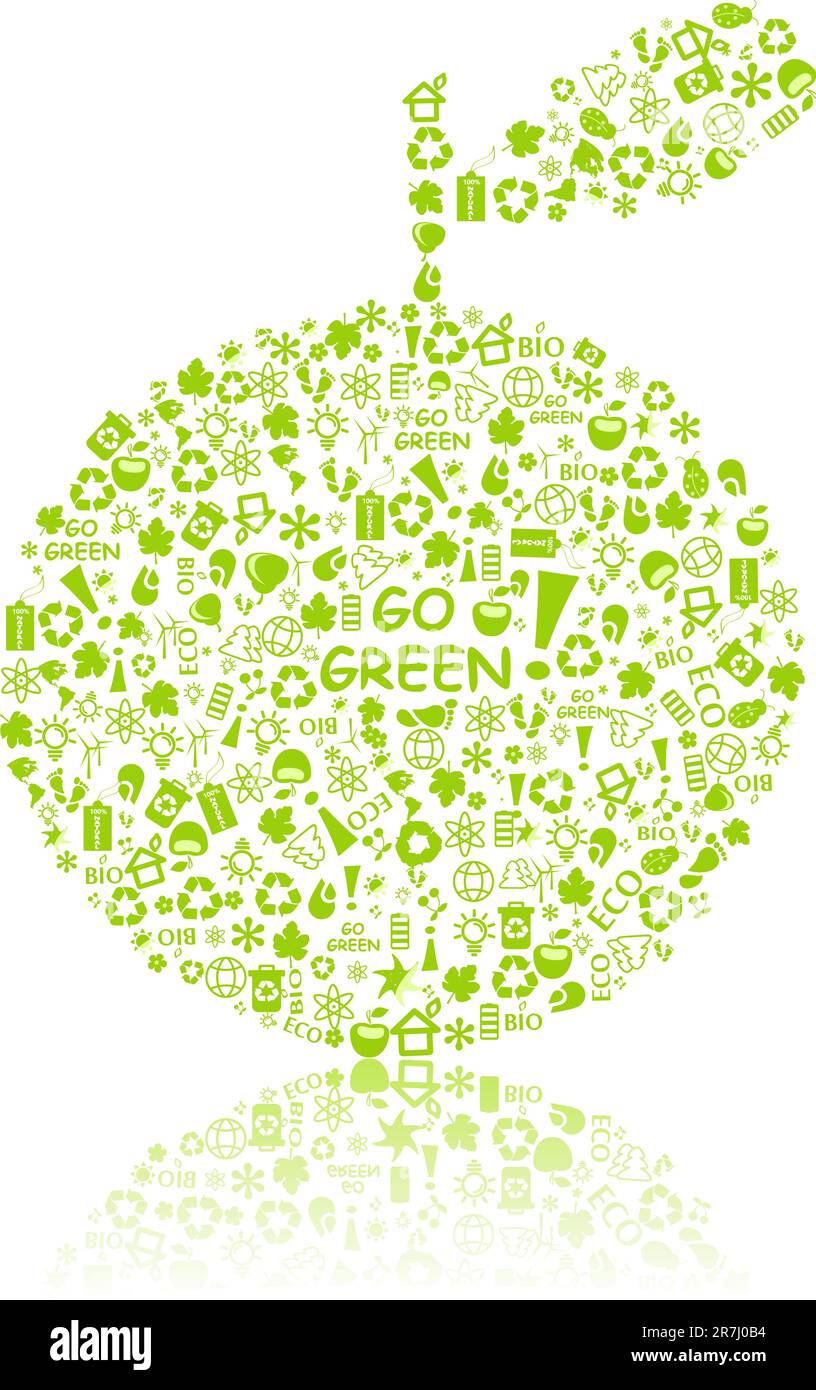 go green eco pattern apple on white backdrop - bulb, leaf, globe, drop ...