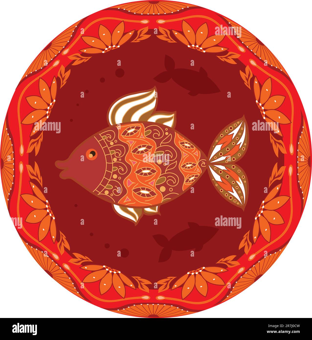 ornamental fish on ethnic floral circle background for your design ...