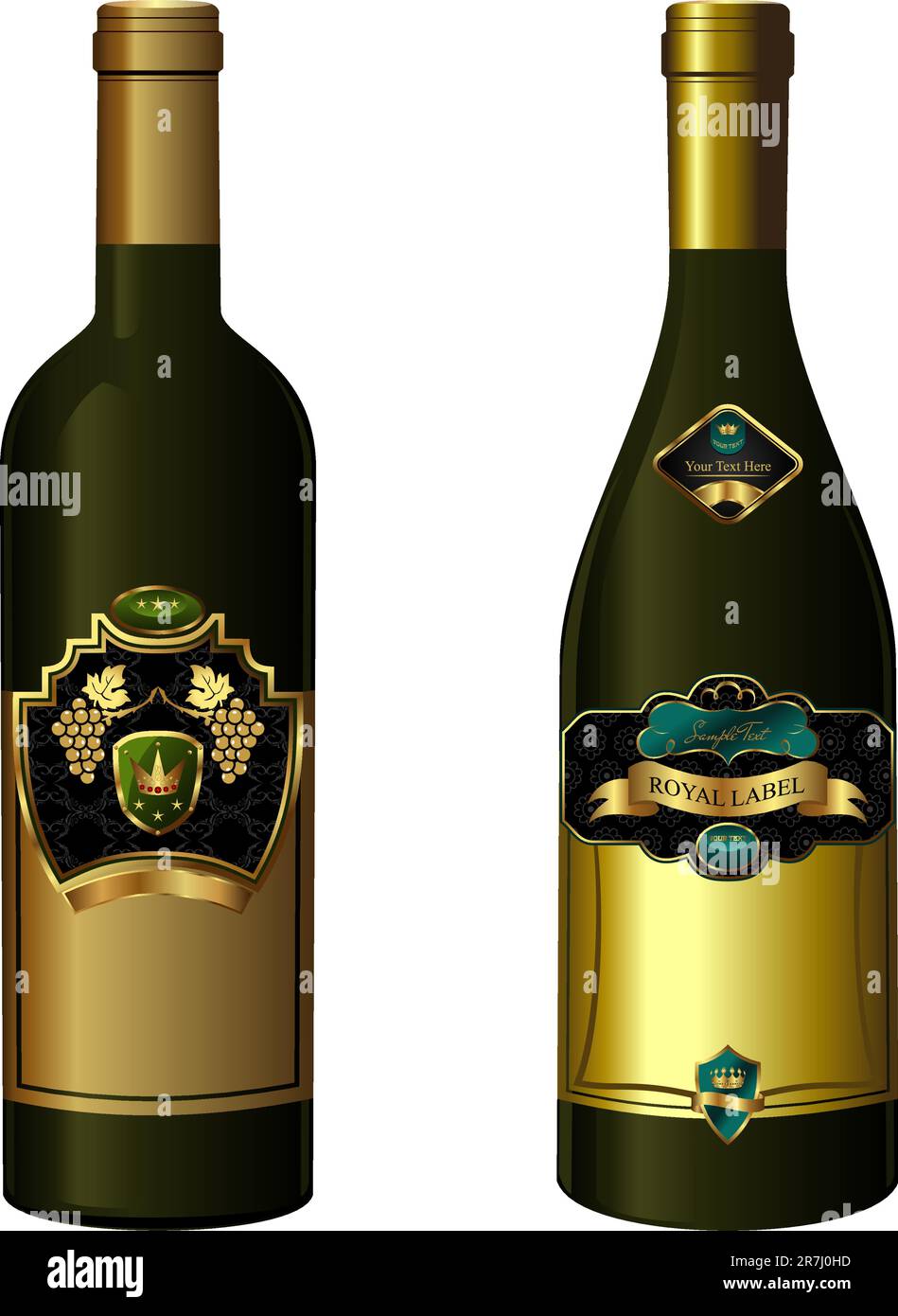 Illustration of set wine bottle with label isolated on white background ...