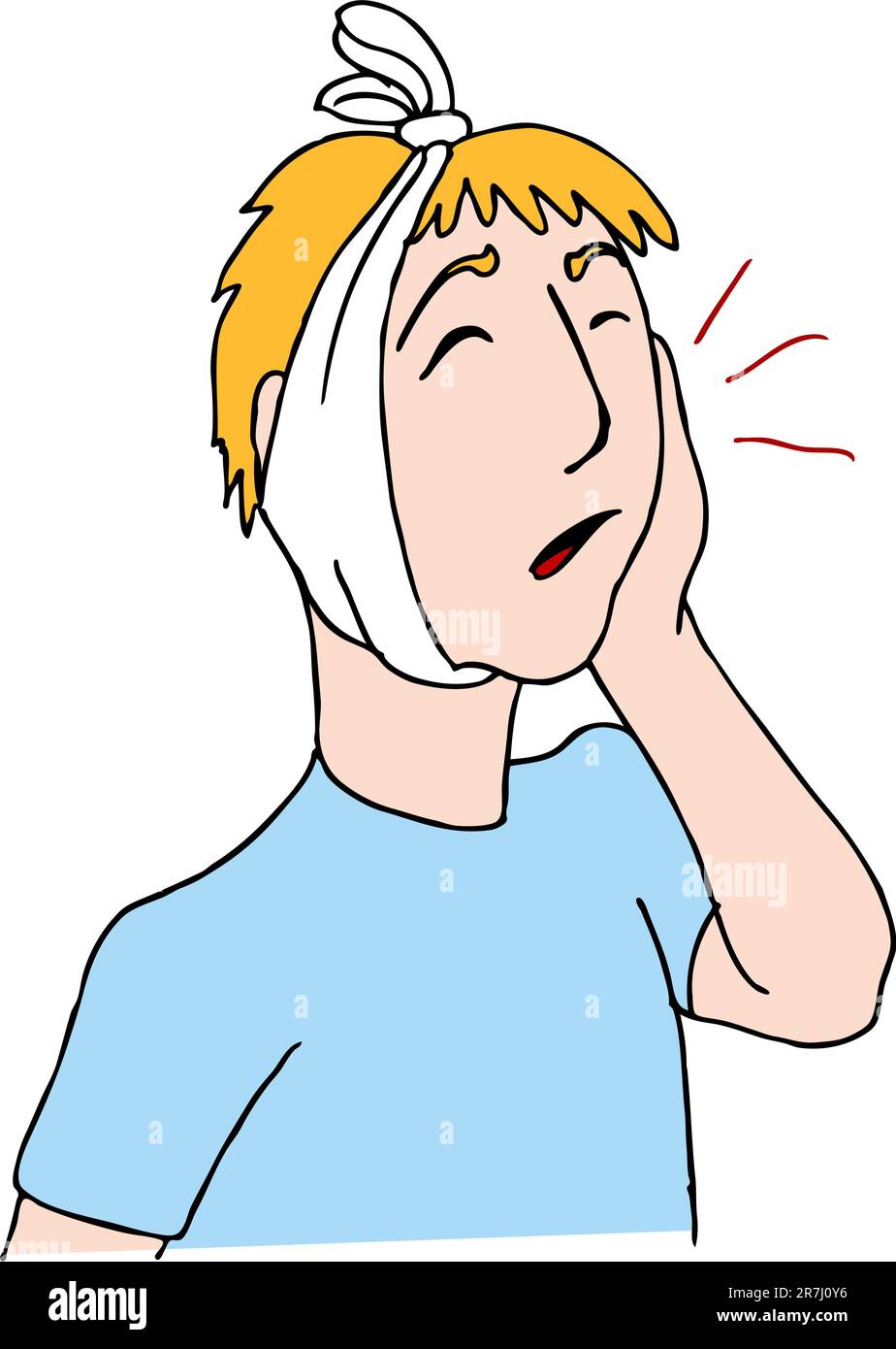 An image of a man with a toothache wearing a head bandage Stock Vector ...