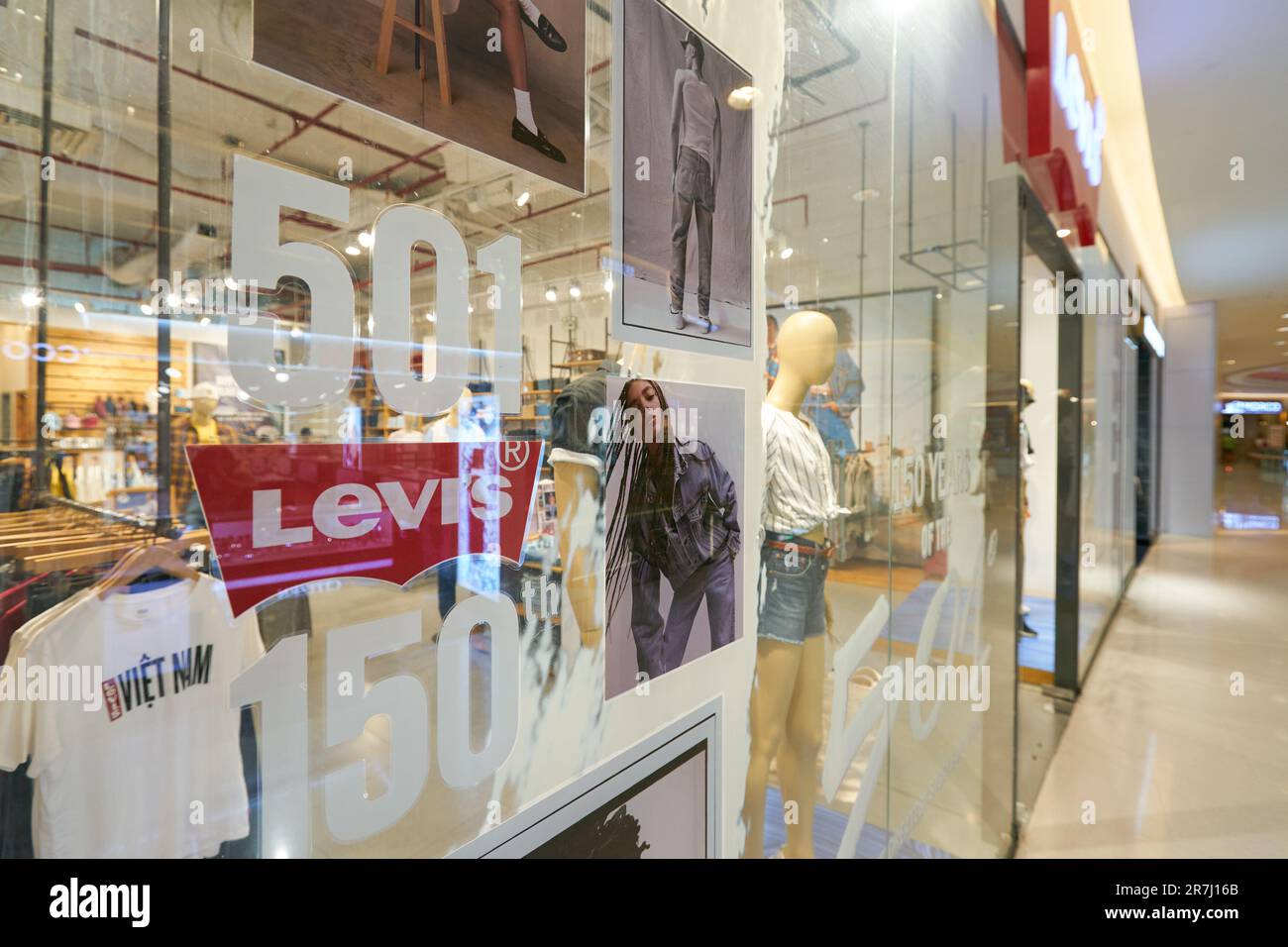 HO CHI MINH CITY, VIETNAM - CIRCA MARCH, 2023: close up shot of Levi's ...