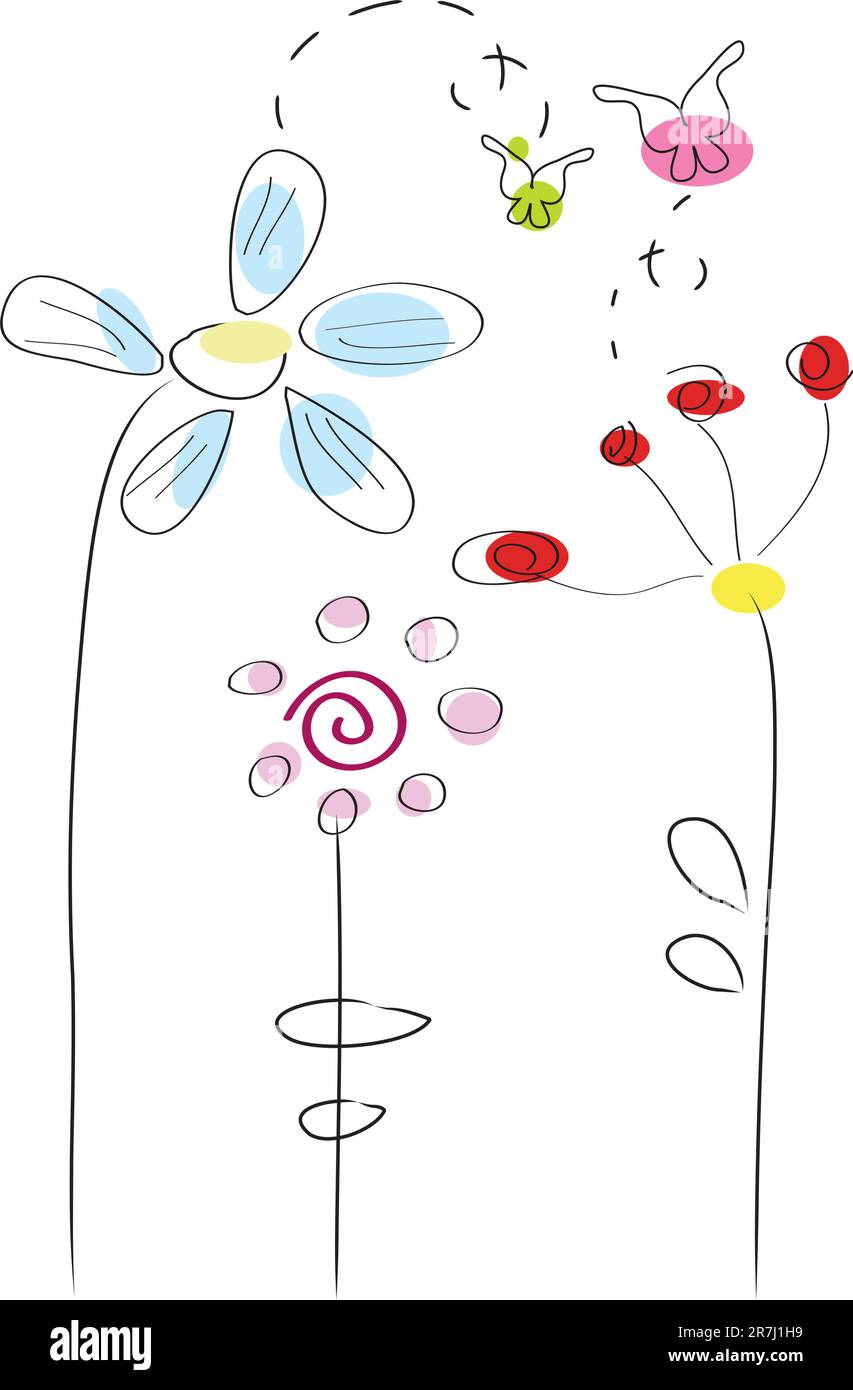 many beautiful abstract flowers on white background Stock Vector Image ...