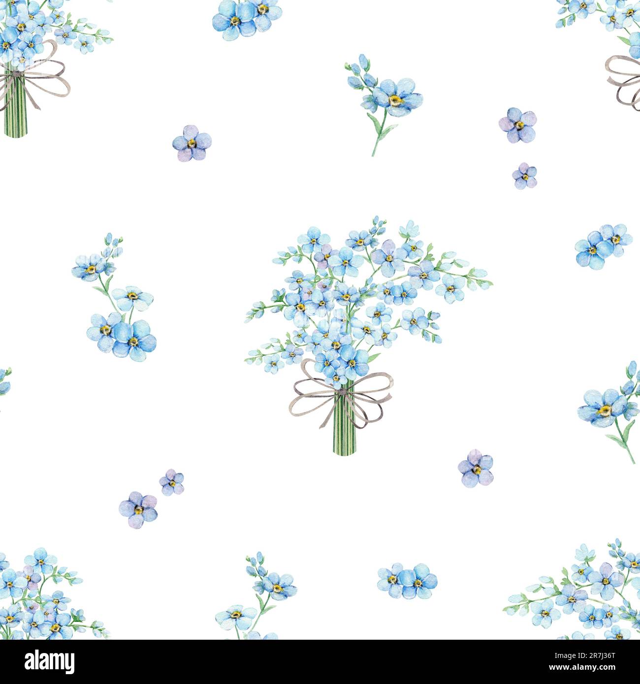 Seamless pattern with blue forget-me-nots. Summer flowers bouquet ...