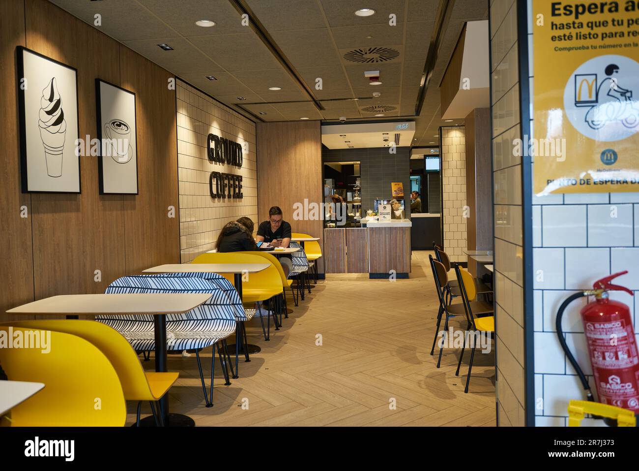 MADRID, SPAIN - CIRCA JANUARY, 2020: interior shot of McDonald's fast ...