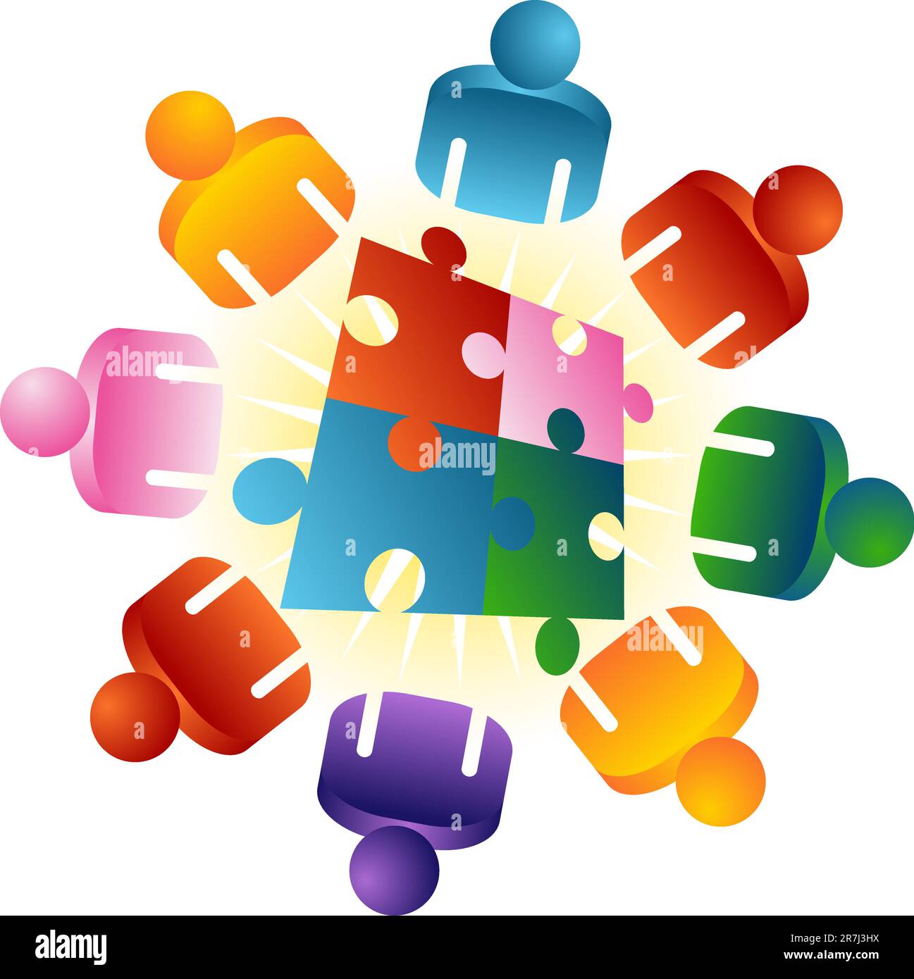 An image of a round table puzzle solving team people Stock Vector Image ...